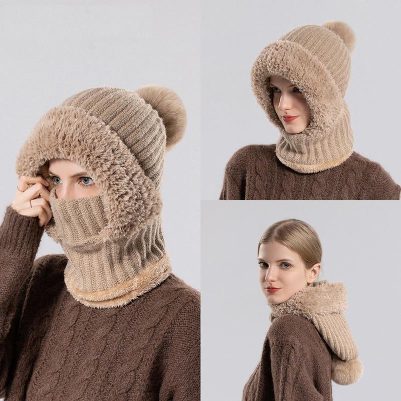 🧣Winter Essentials Knitted Thickened With Fleece One-piece Scarf Mask ...